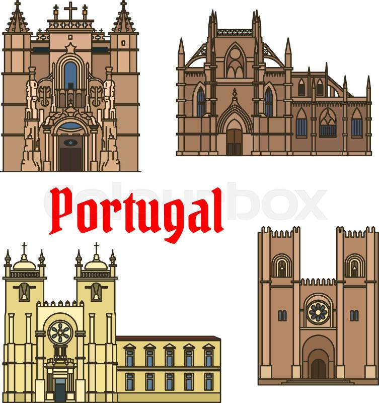Historic sightseeings and buildings of Portugal. Vector art | Colourbox