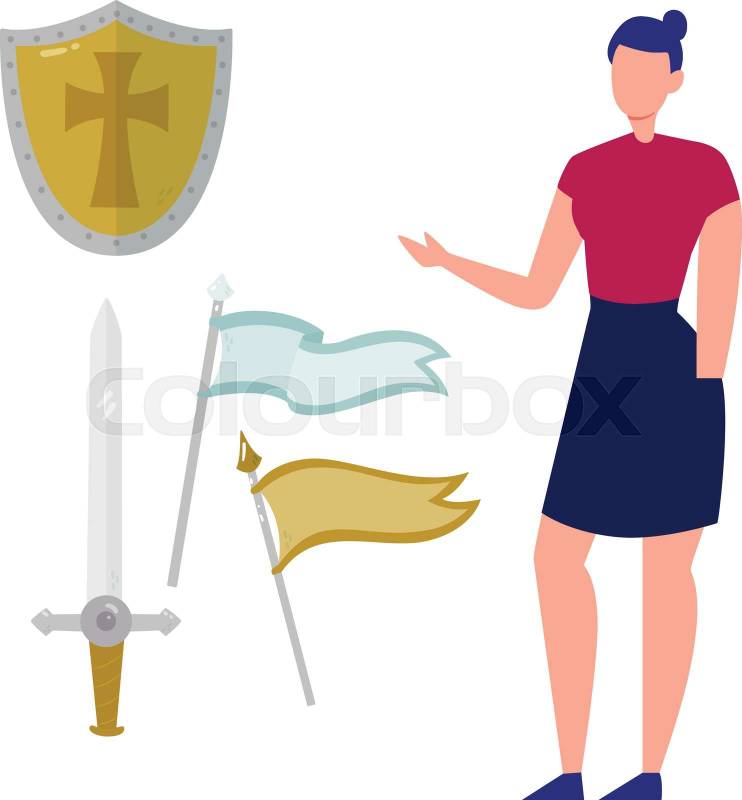 A woman confidently presents a heraldic device, showcasing i | Colourbox